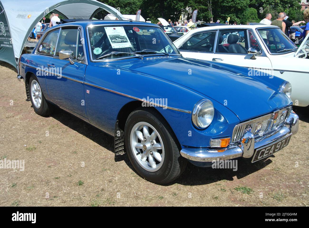 A 1970 MGB GT parked on display at the English Riviera classic car show ...
