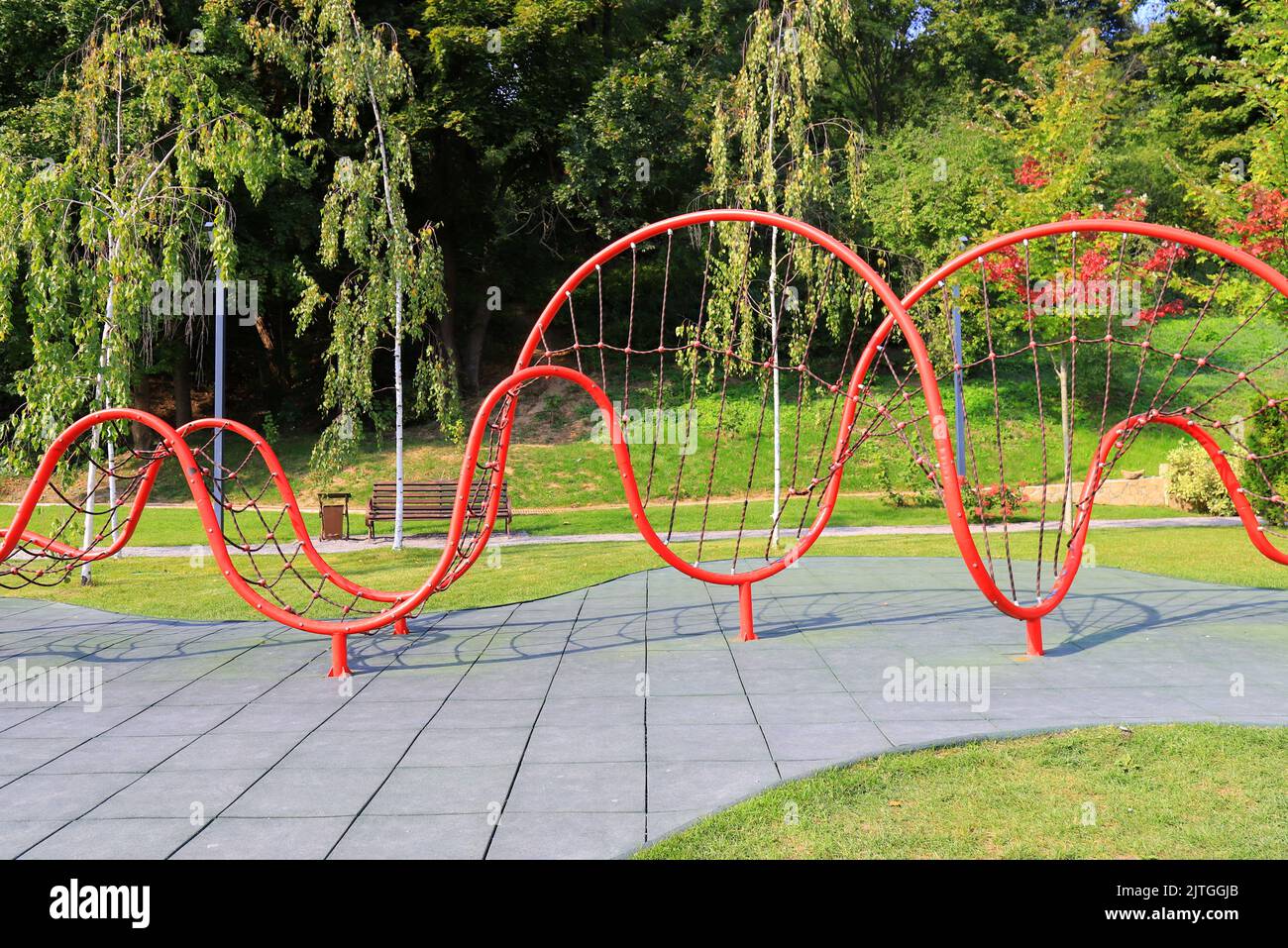 Red playground, simulator, entertainment complex for children in the ...