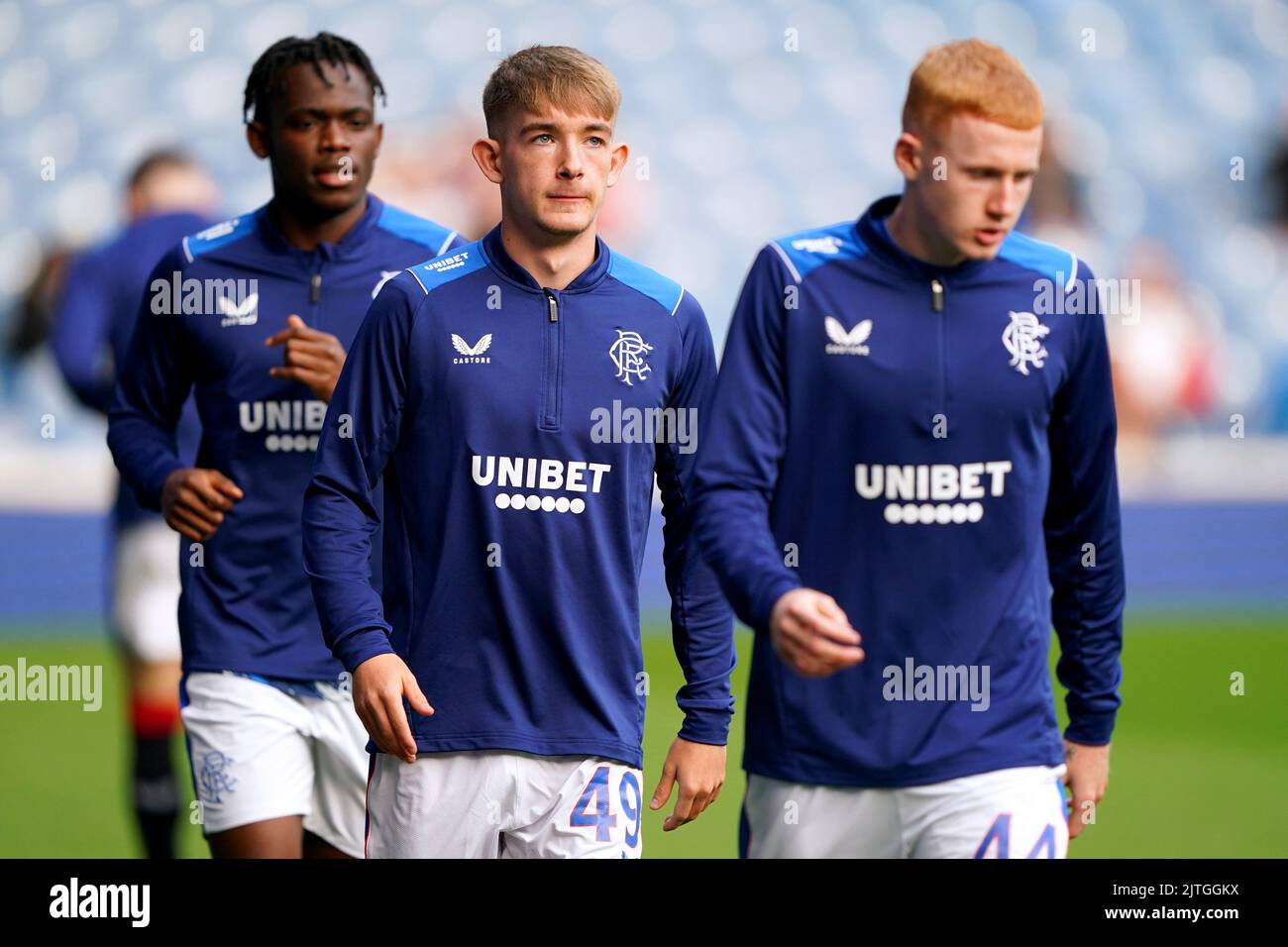 Rangers' Robbie Fraser (centre) warms up ahead of the Premier Sports ...