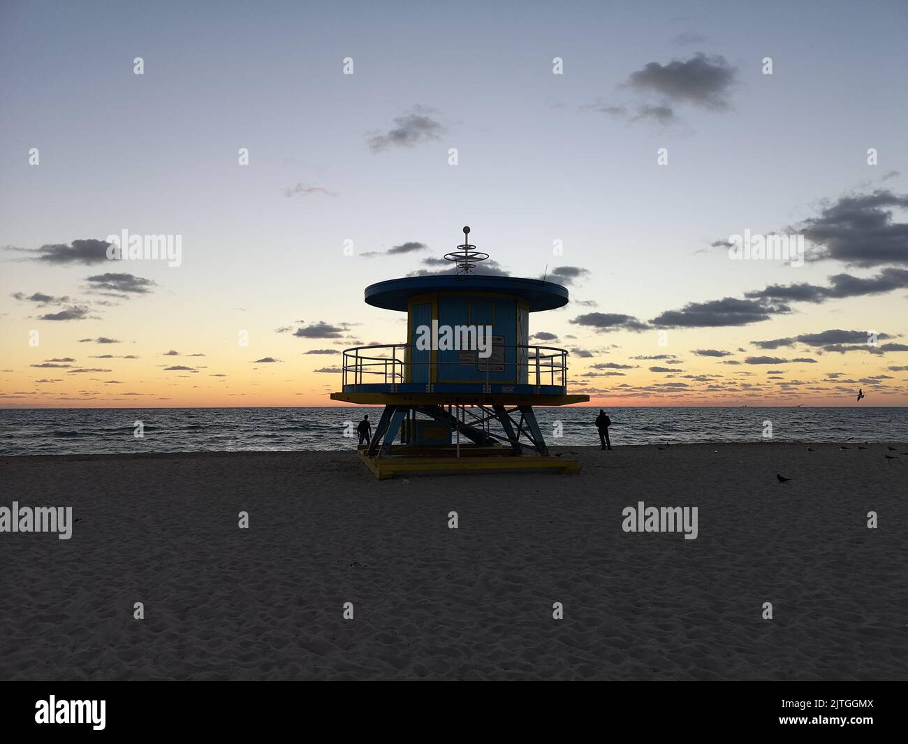 A lookout tower on a beach in Miami at sunset Stock Photo - Alamy