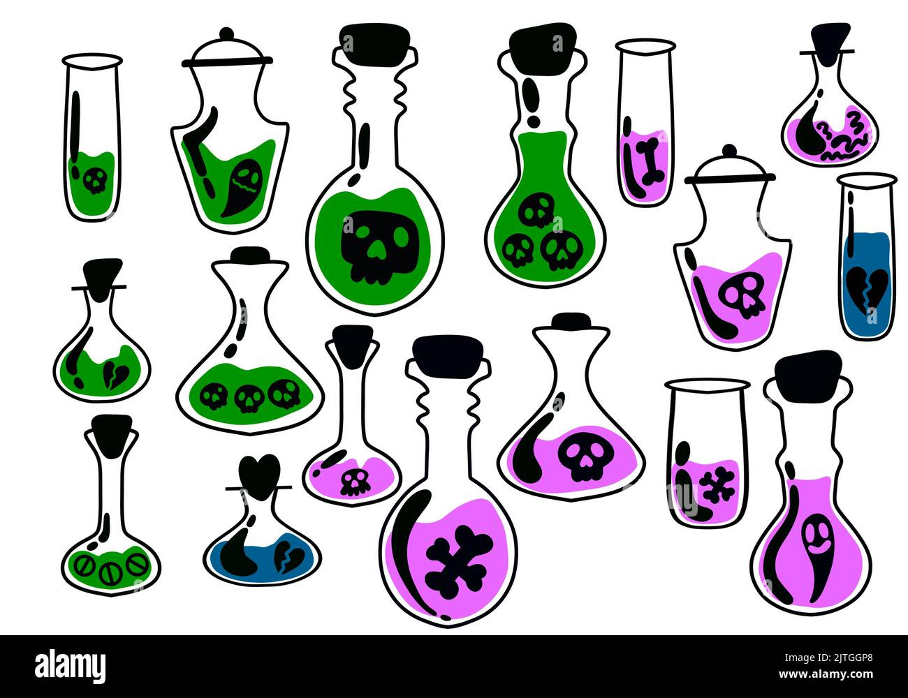Set Halloween witches poison potion bottle for wrapping paper and ...