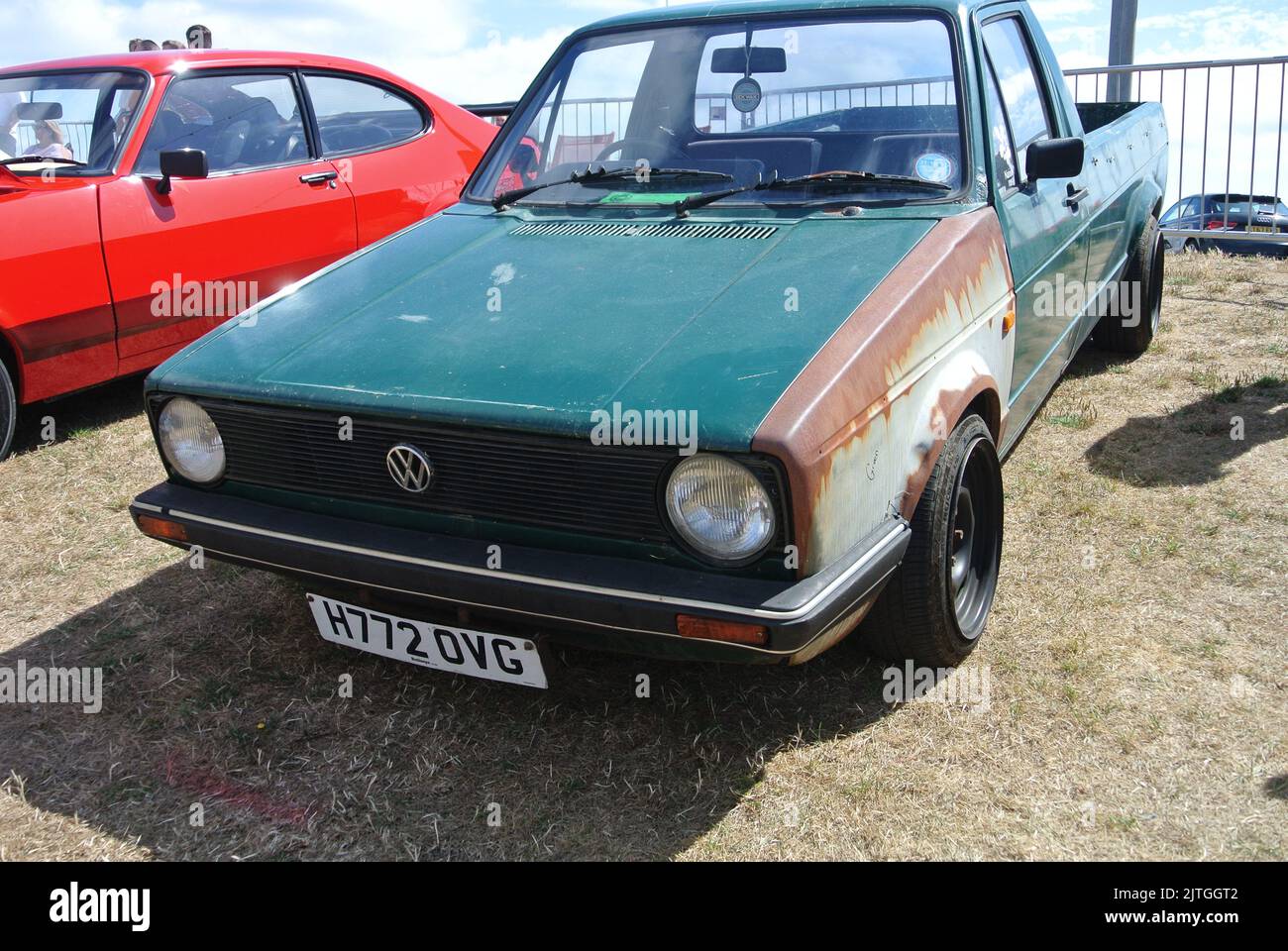 A 1990 Volkswagen Caddy pickup truck parked on display at the English ...