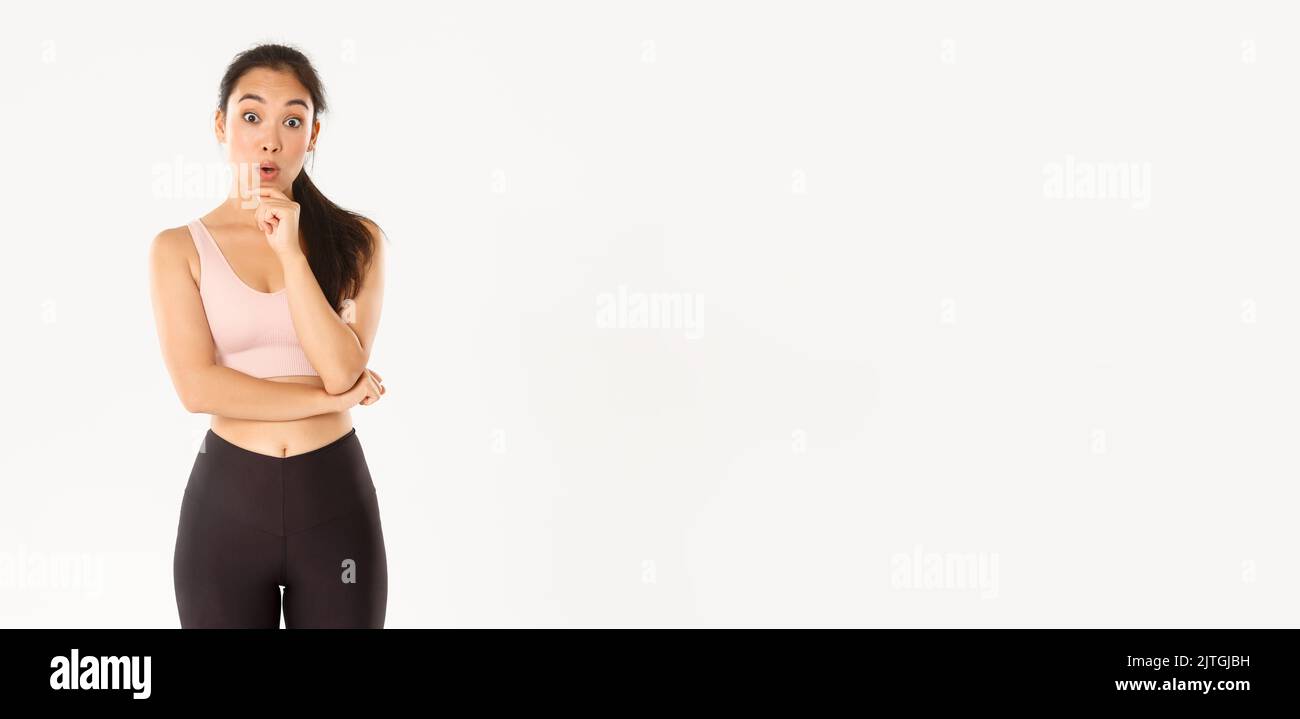 Sport, wellbeing and active lifestyle concept. Thoughtful slim and fit ...