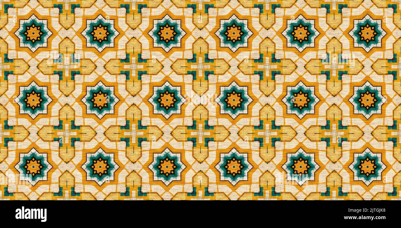 Traditional tile mosaic seamless border pattern print. Fabric effect ...