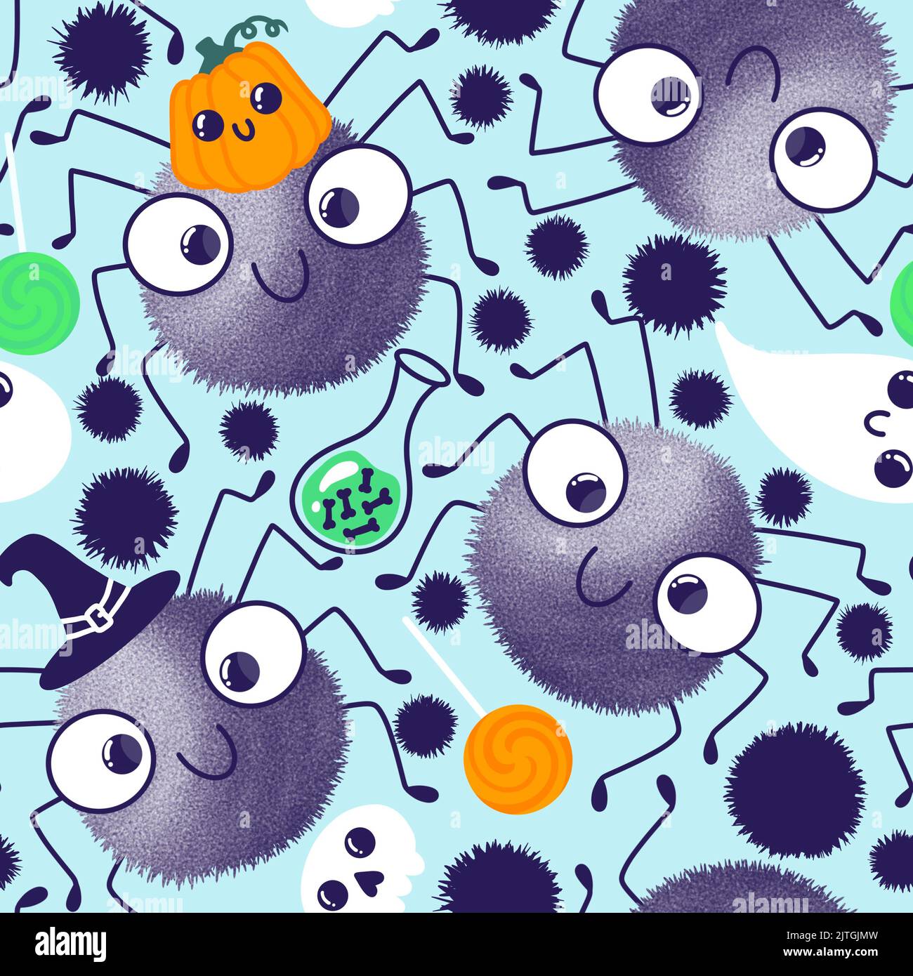 Halloween cartoon seamless spider and ghost pattern for wrapping paper ...