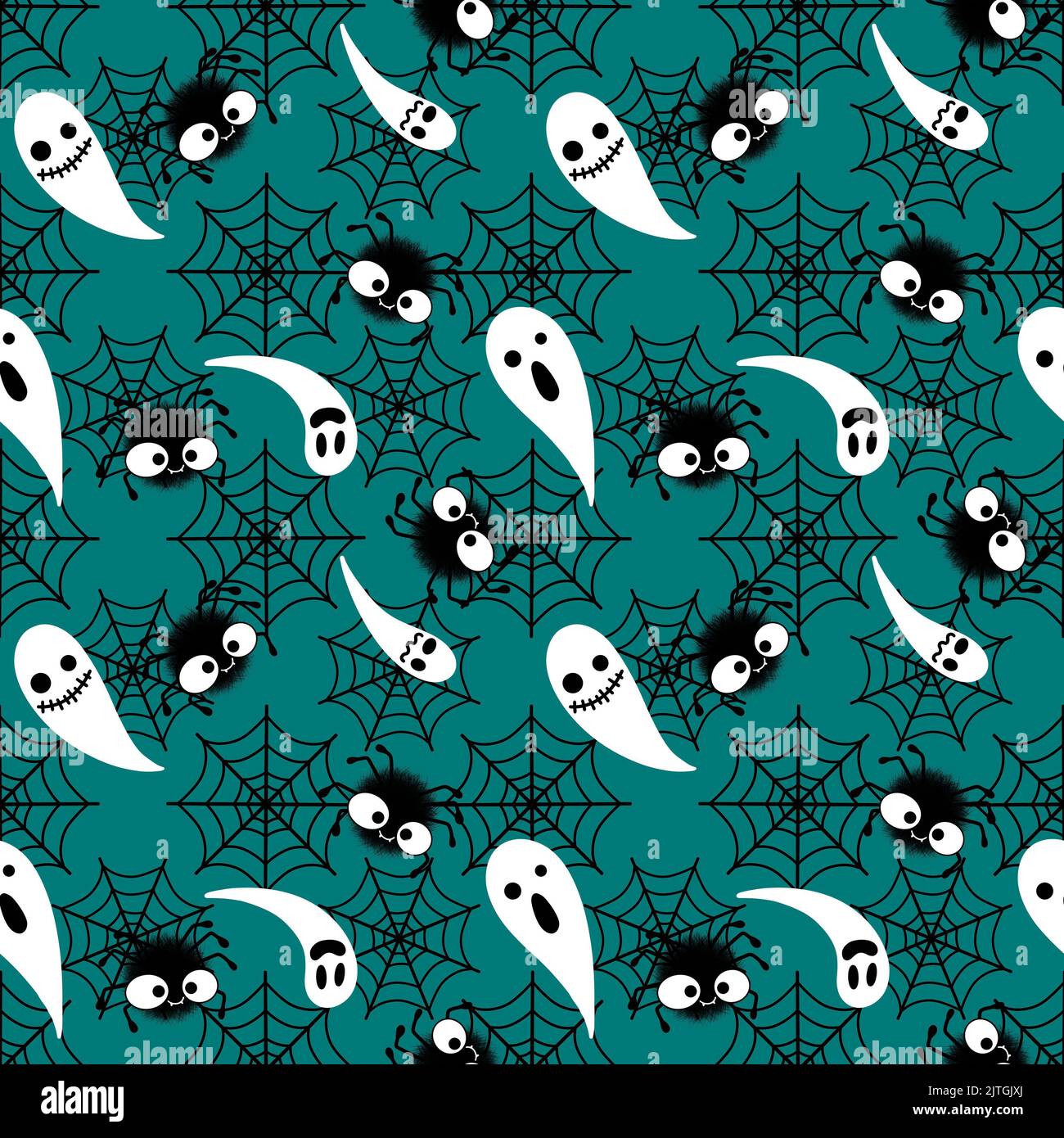 Halloween cartoon seamless web and spider and ghost pattern for ...