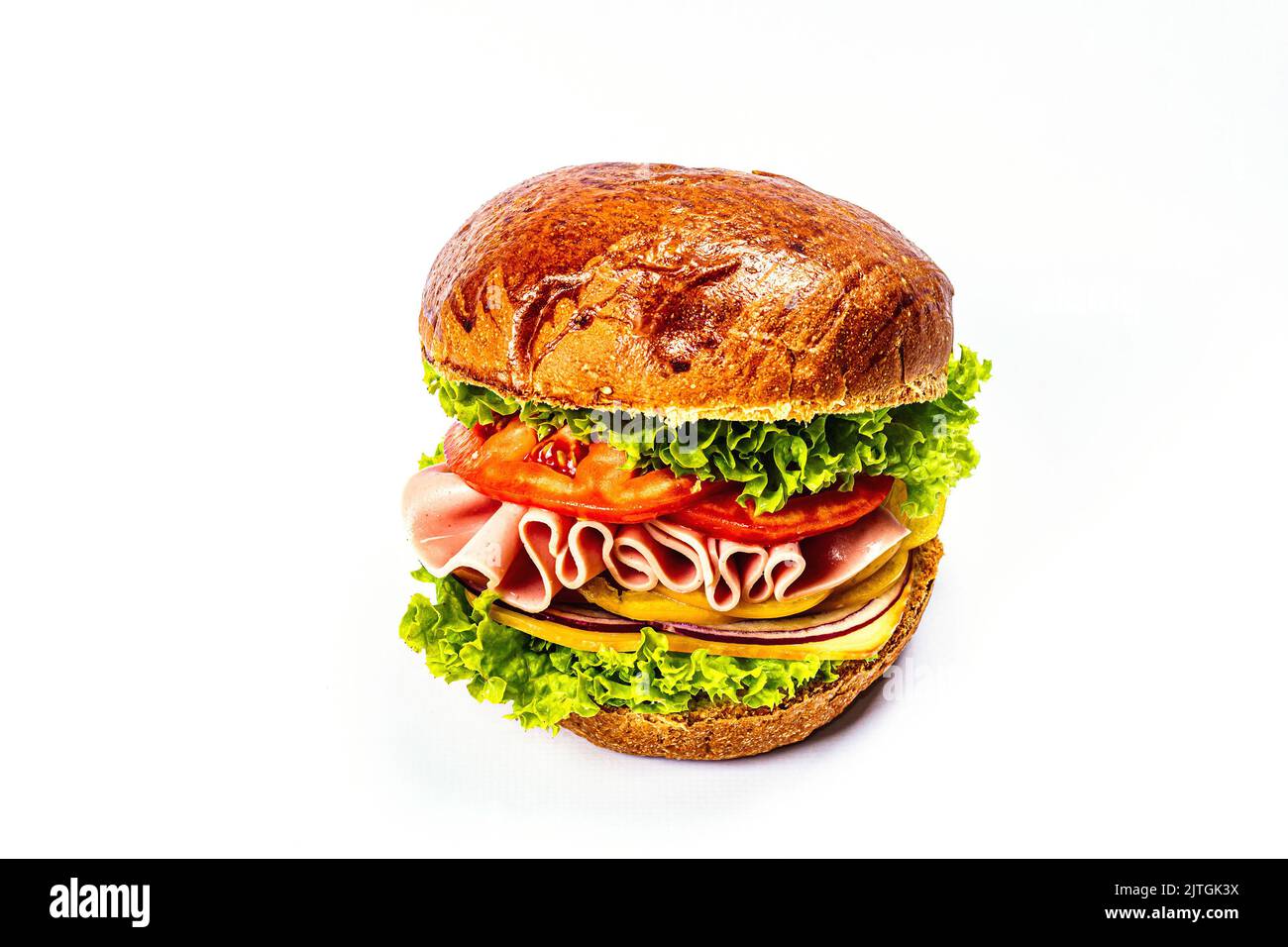 Homemade burger with ham isolated on white background. Fresh ...