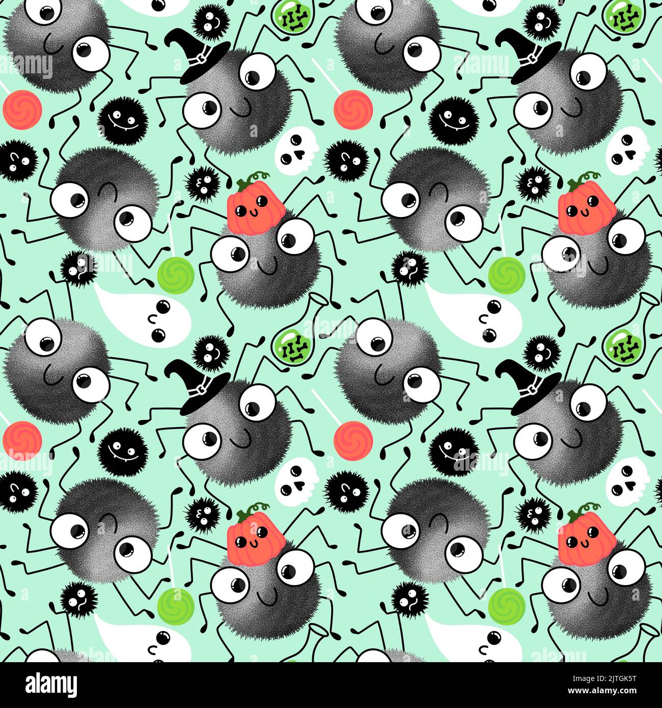 Halloween cartoon seamless spider and ghost pattern for wrapping paper ...