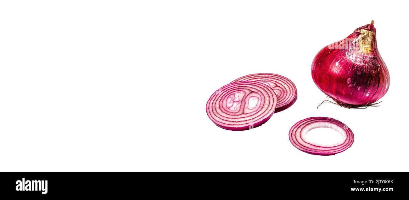 Purple onion and its slices isolated on white background. Traditional ...