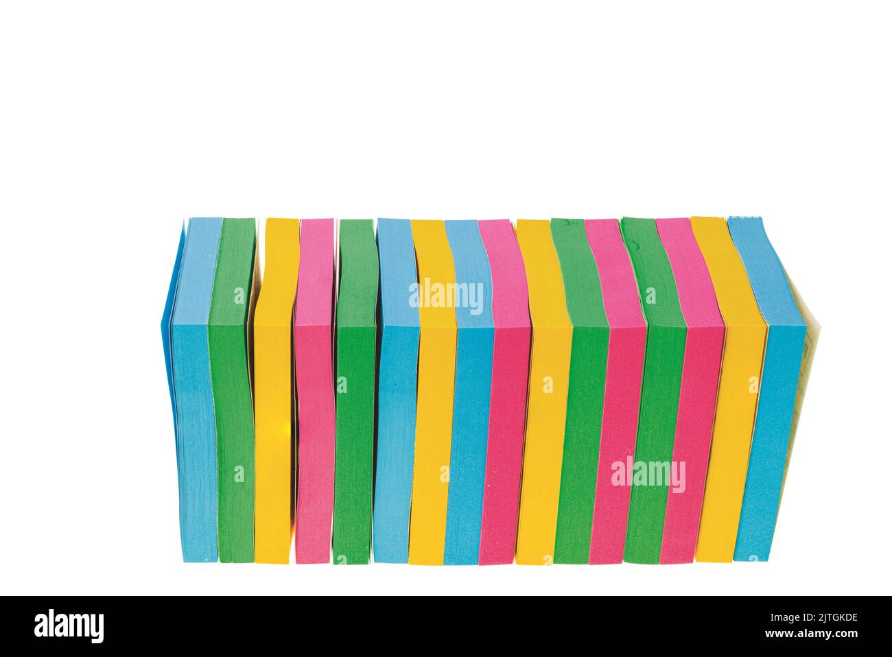 Close up view of colorful post-it notes block isolated on white ...