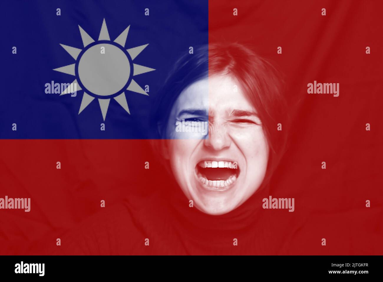 Defocus woman on Taiwan flag. Concept of border conflict, independence ...