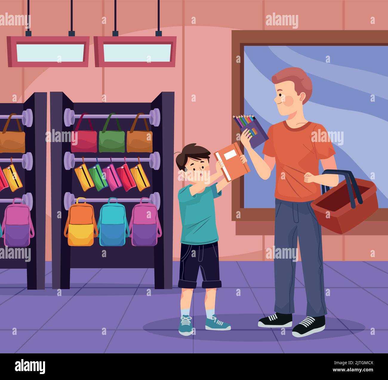 dad and son buying supplies Stock Vector Image & Art - Alamy