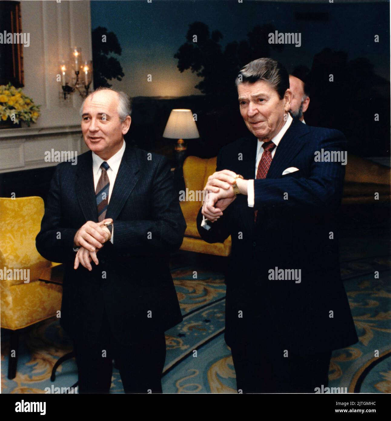 United States President Ronald Reagan and General Secretary of the ...