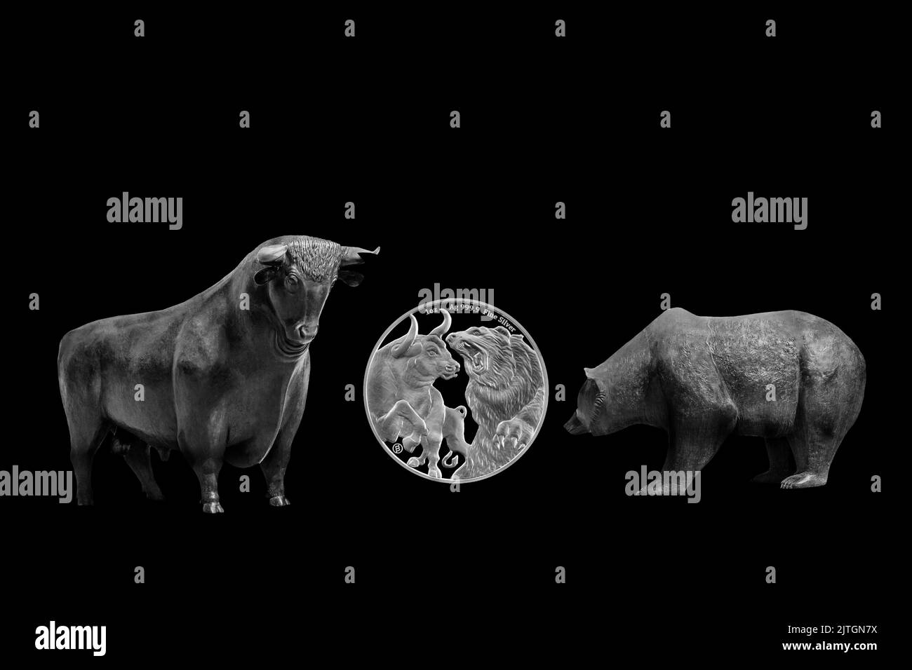 symbolic figures of the stock exchange, bull and bear with coin Stock ...