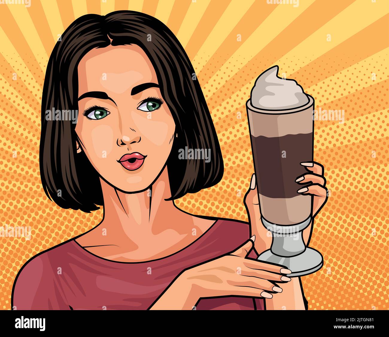 woman lifting iced coffee scene Stock Vector Image & Art - Alamy