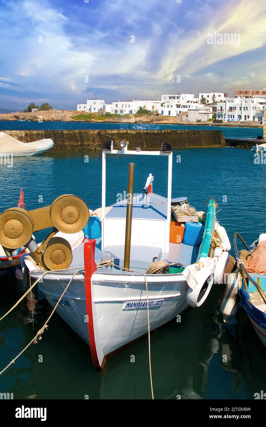 Fishing boats at the harbour of Paros, Greece, Cyclades, Paros, Parikia ...