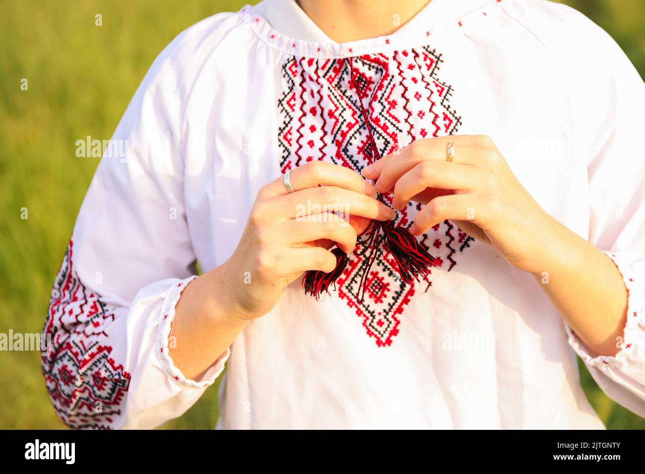 Defocus emboidery ukrainian pattern background. Red and black ukrainian ...