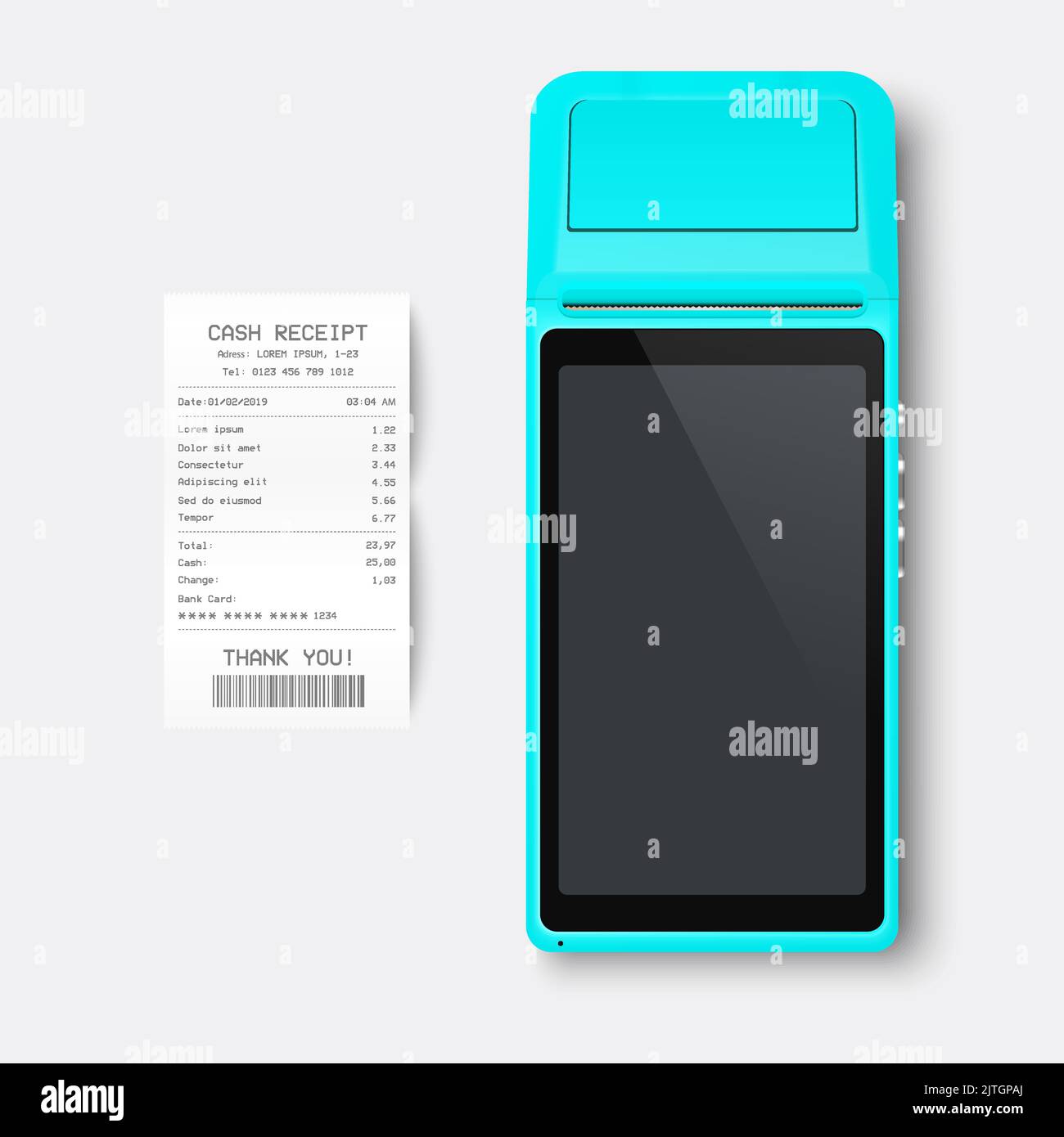 Vector 3d Blue NFC Payment Machine and Paper Check, Receipt Isolated. Wi-fi, Wireless Payment ...