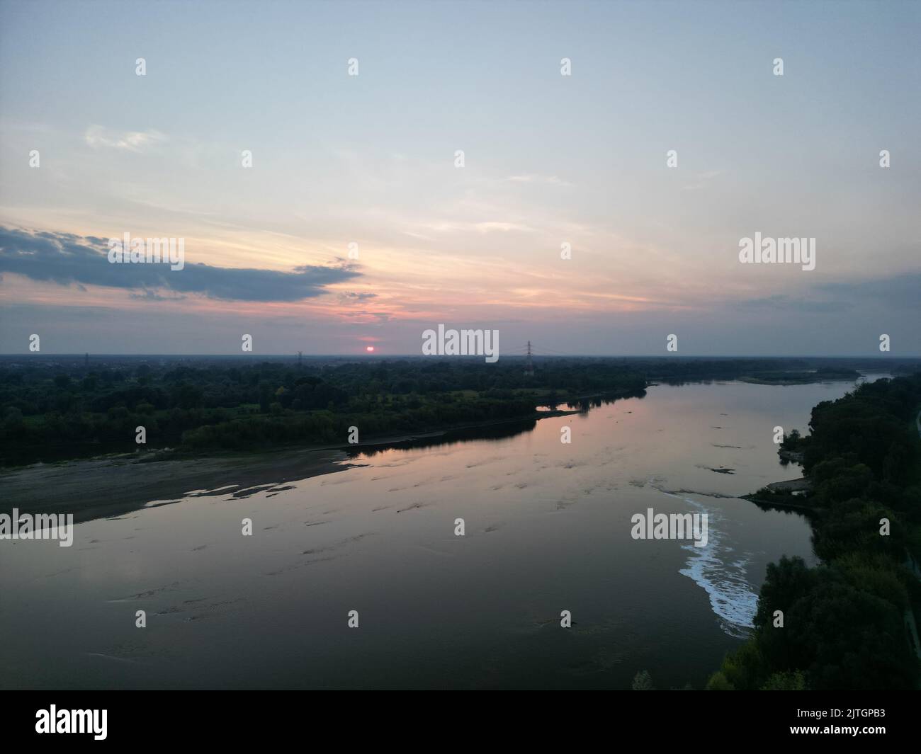 An aerial view of a river landscape at sunset Stock Photo - Alamy