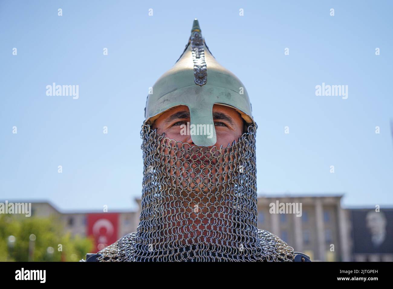 Turkey, 30/08/2022, A soldier dressed in old war clothes representing ...