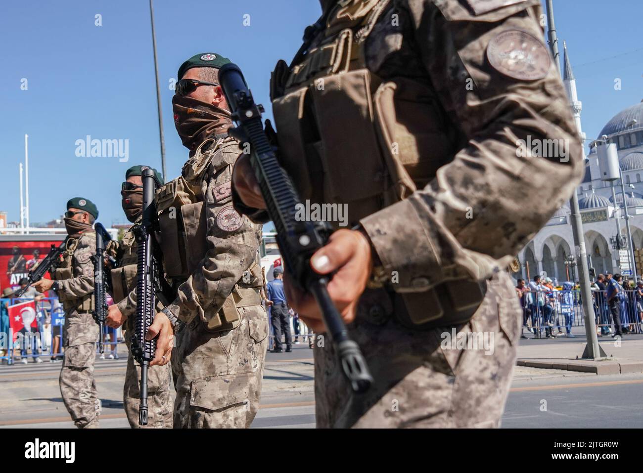 Turkish police march during military parade. Victory Day is an official ...