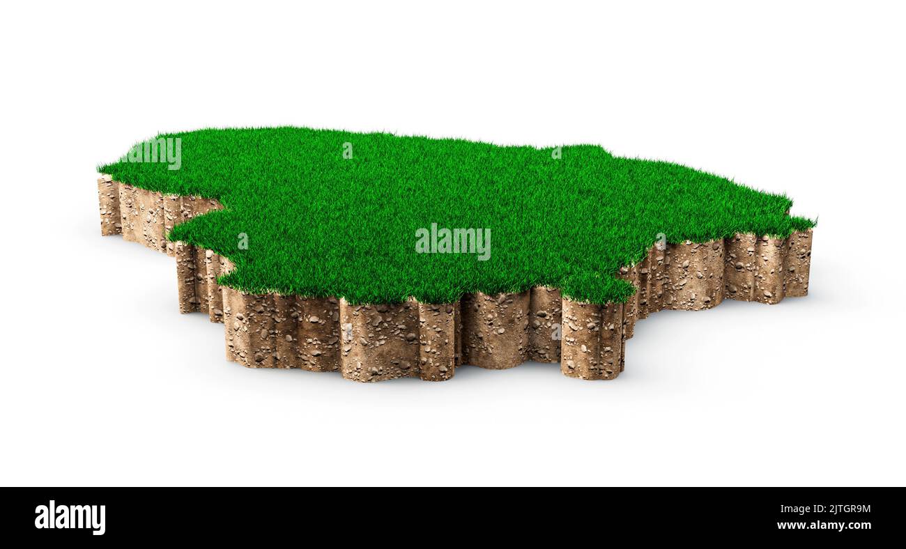 The Lithuania Map in form of a grass field with rocky ground isolated ...