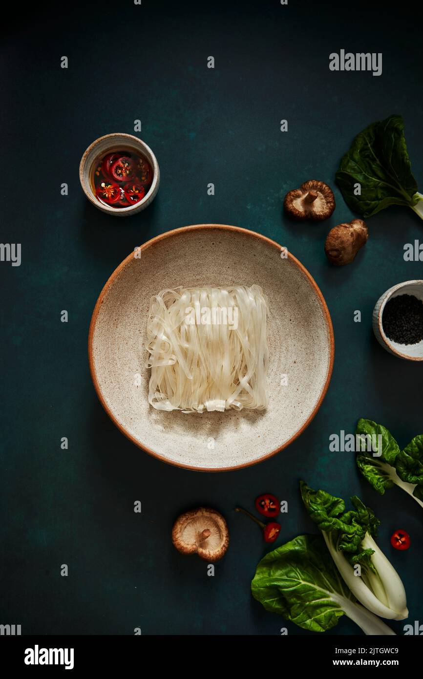 Mushroom Pak Choi Chilli Noodles Prep Stock Photo - Alamy