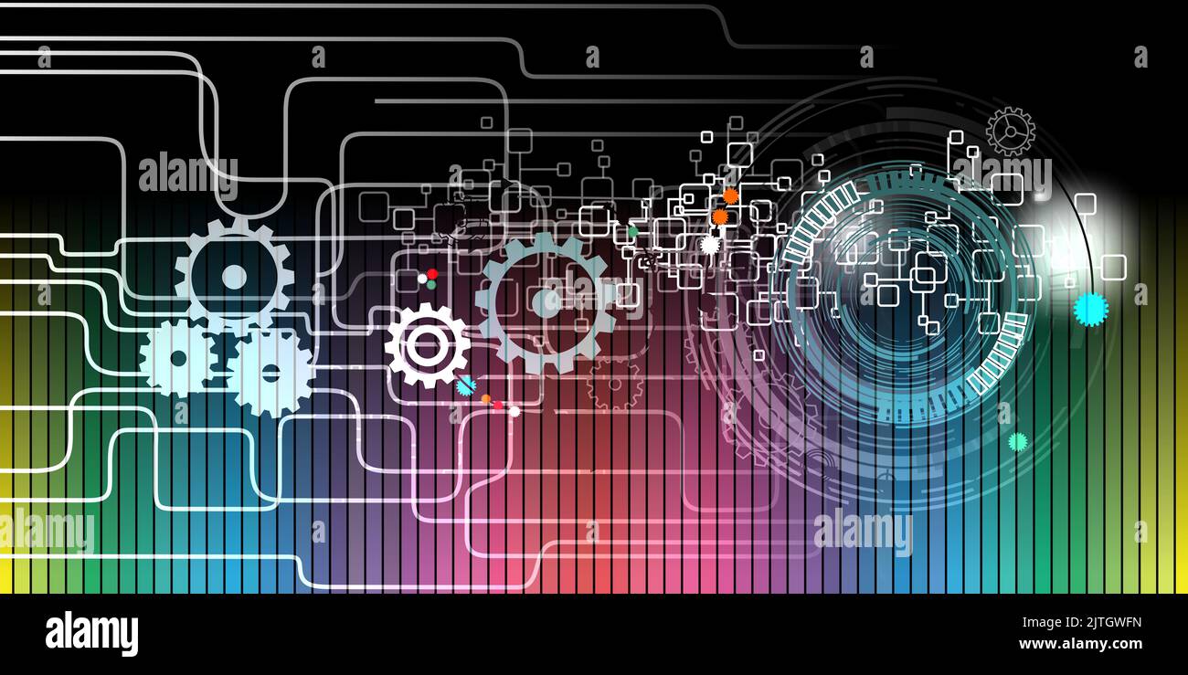 Abstract cogs futuristic global Molecules technology with linear and ...