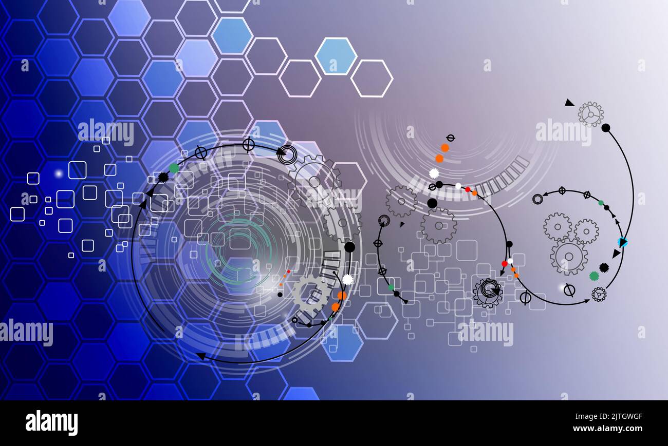 Abstract cogs futuristic global Molecules technology with linear and ...