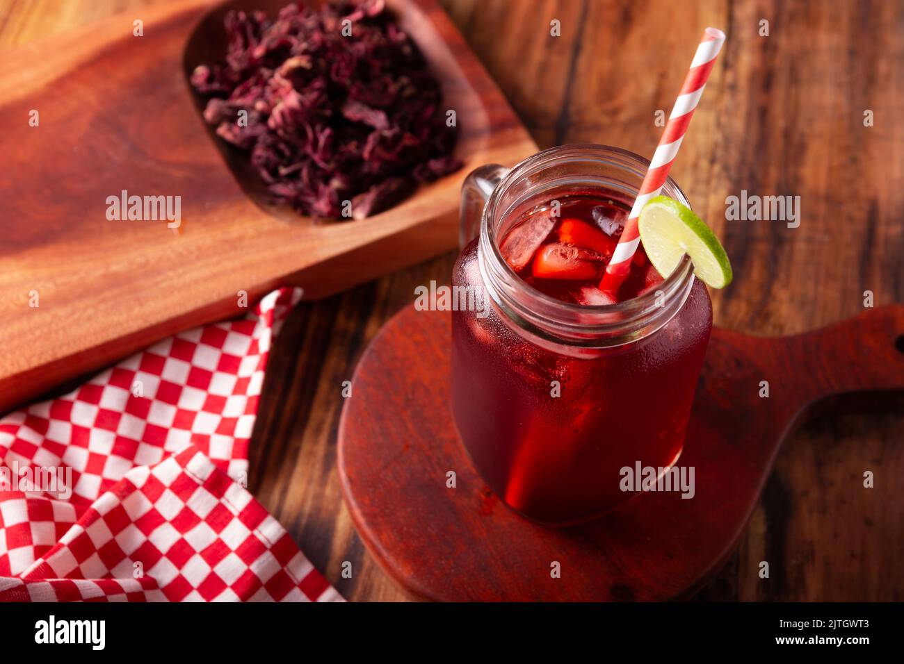Agua de jamaica. Ibiscus tea made as an infusion from roselle flower ...