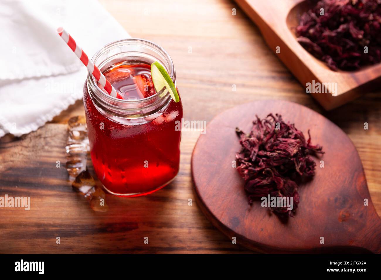 Agua de jamaica. Ibiscus tea made as an infusion from roselle flower ...