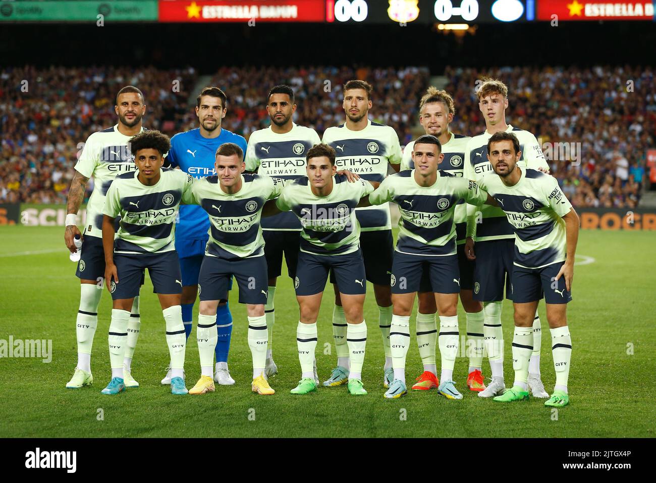 Barcelona, Spain. 24th Aug, 2022. Manchester City team group line-up ...