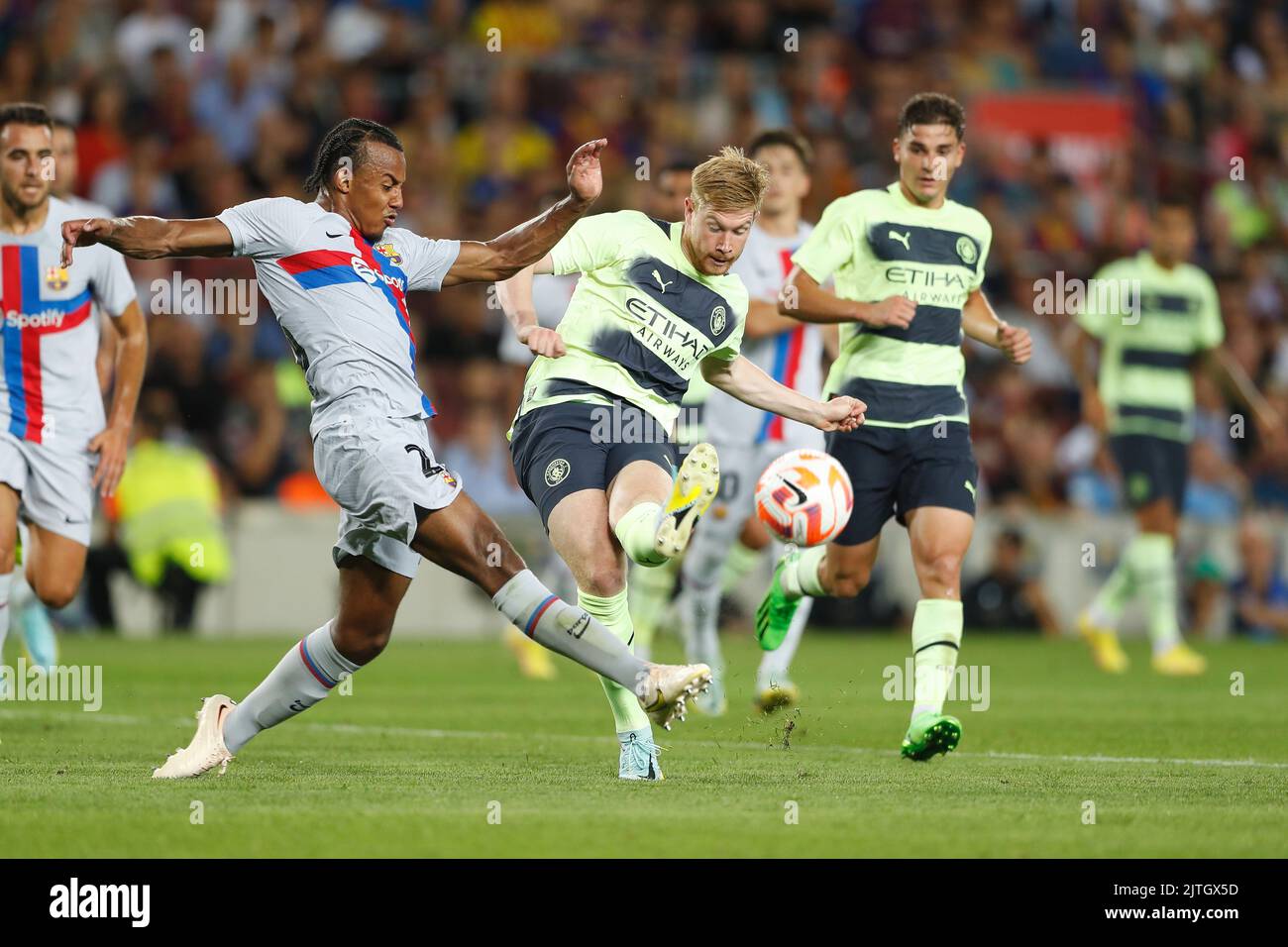 Barcelona, Spain. 24th Aug, 2022. (L-R) Jules Kounde (Barcelona), Kevin ...