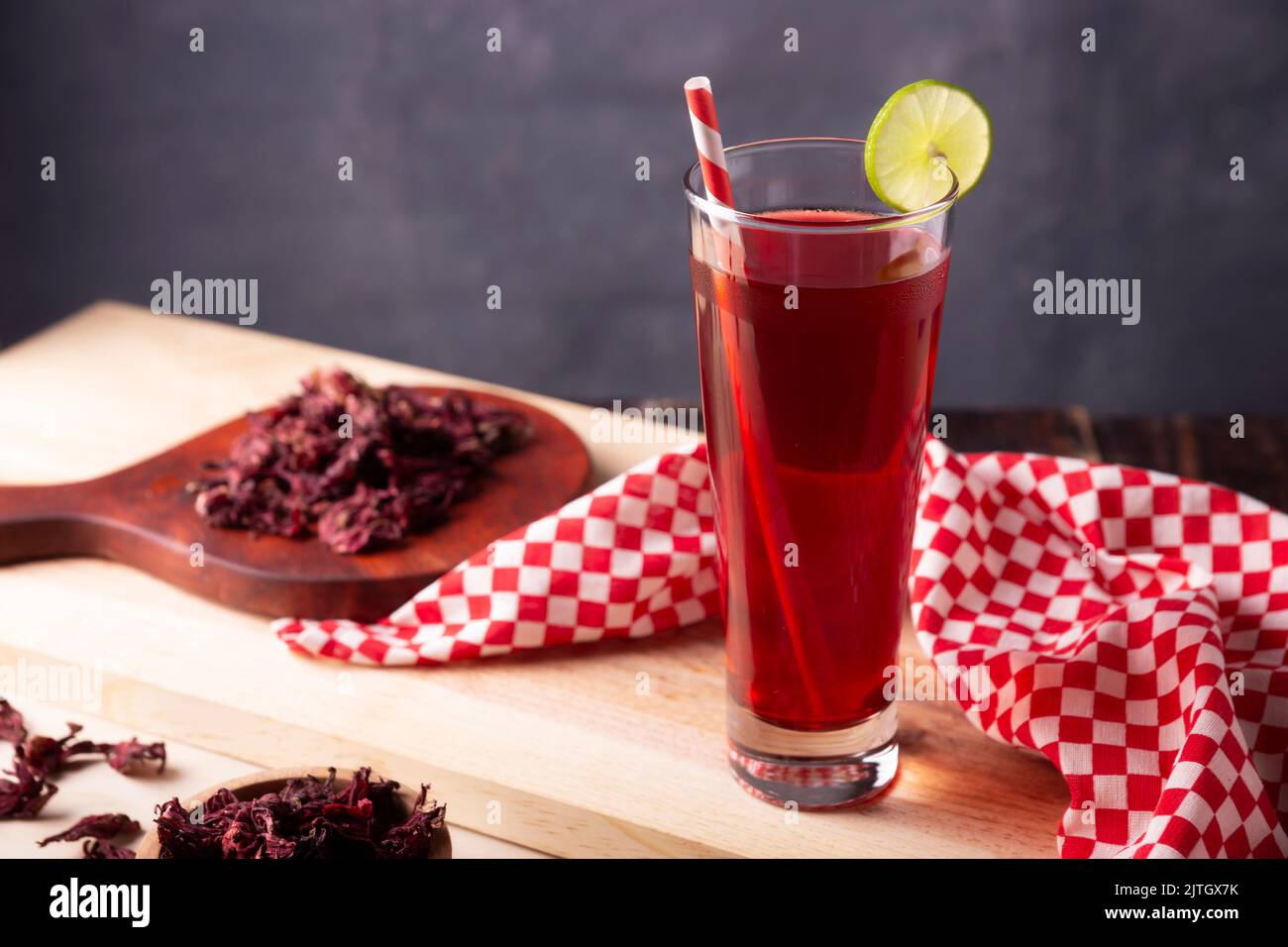 Agua de jamaica. Ibiscus tea made as an infusion from roselle flower ...