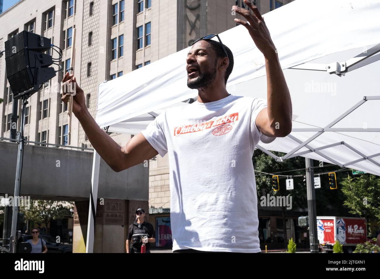 Seattle, USA. 30th Aug, 2022. The Black Tones playing in Westlake park ...