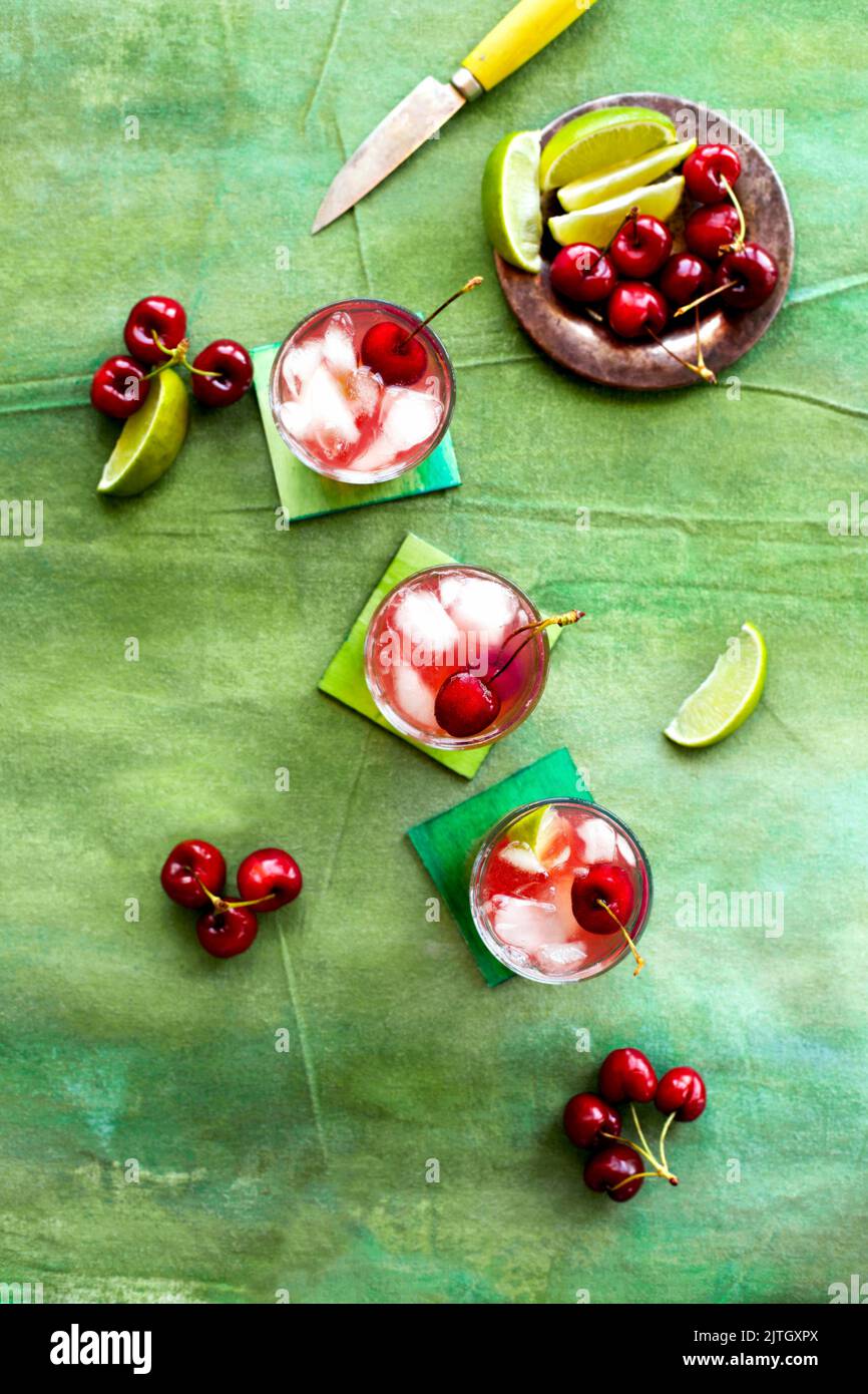 Bing Cherry Presbyterian cocktail drink Stock Photo - Alamy