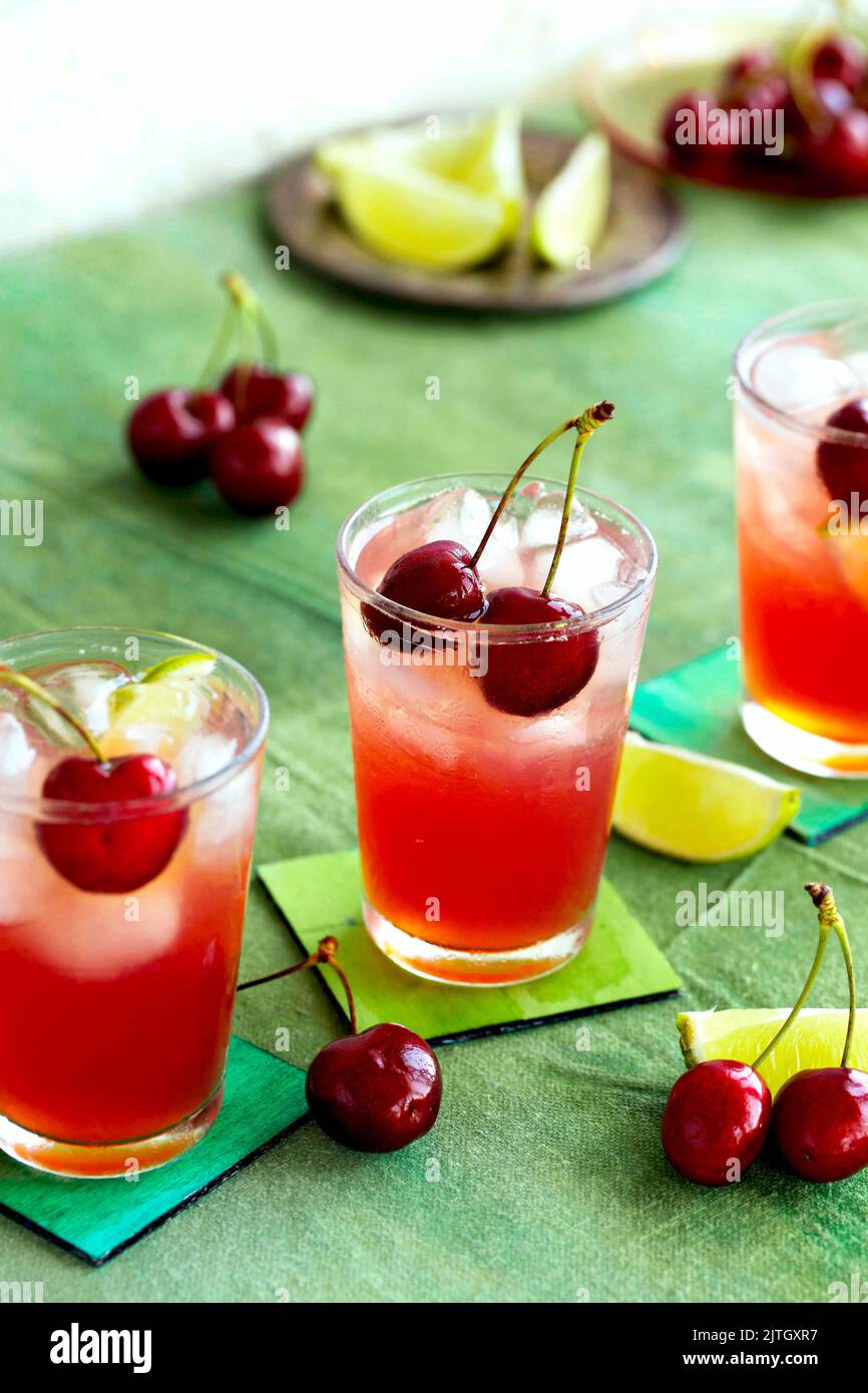 Bing Cherry Presbyterian cocktail drink Stock Photo - Alamy
