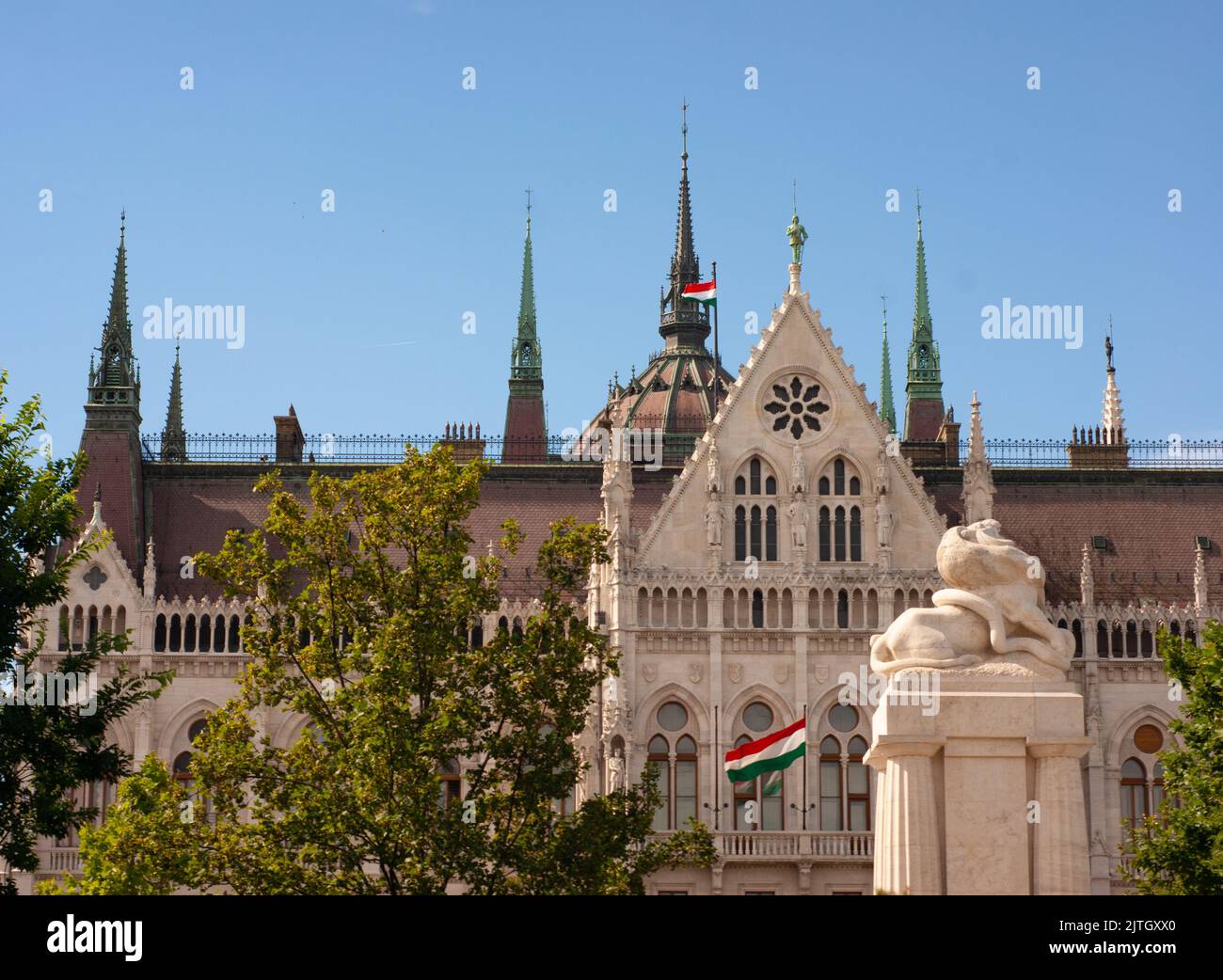 Parliament House in Budapest, Hungary, sits with spires, towers, peaked ...