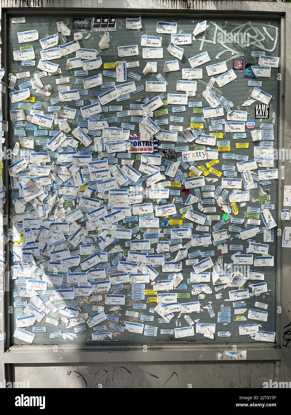 Seattle, USA. 24 Aug, 2022. Swedish Hospital name stickers at a bus ...