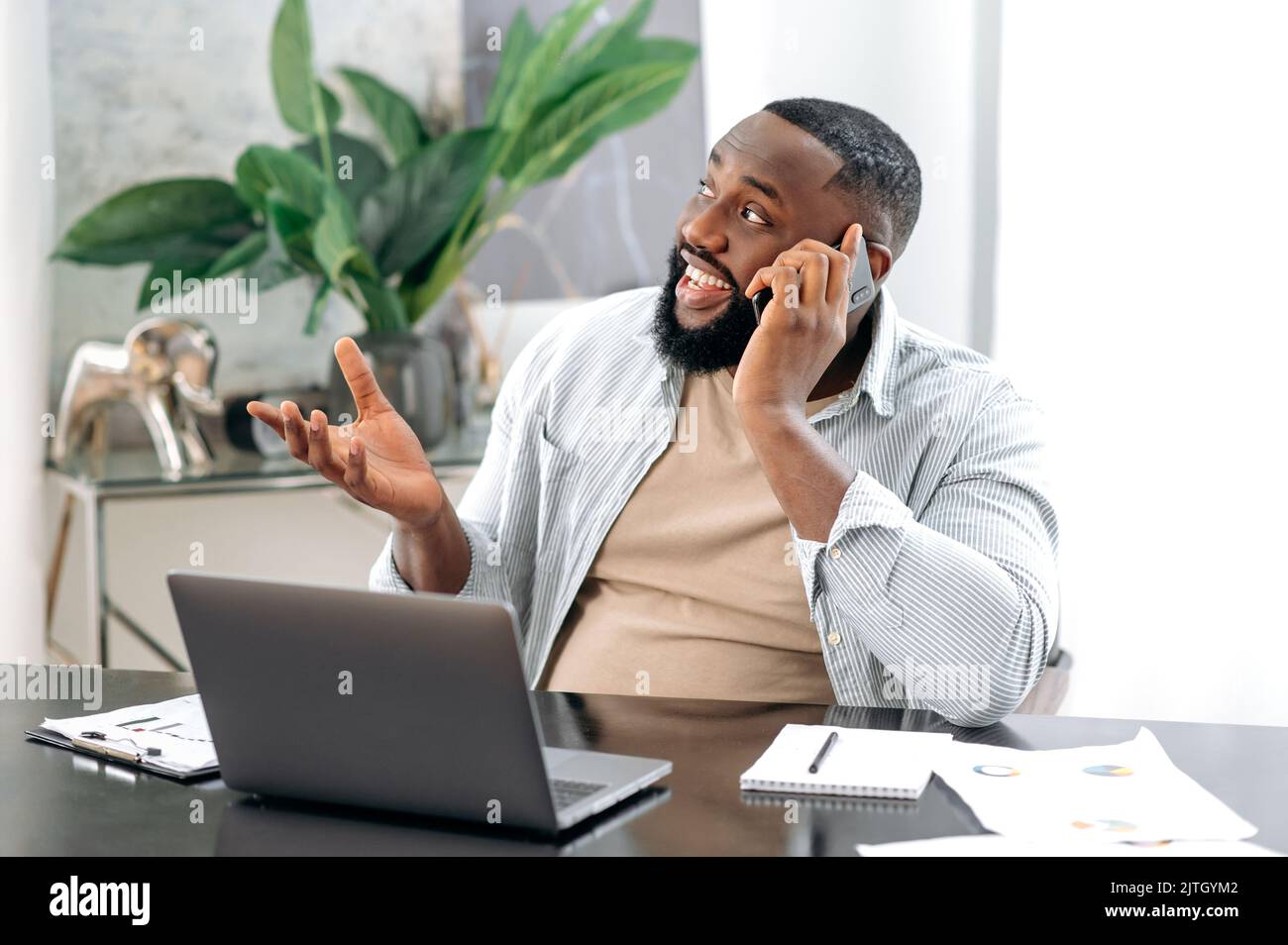 Cell Phone conversation. Positive african american man having ...