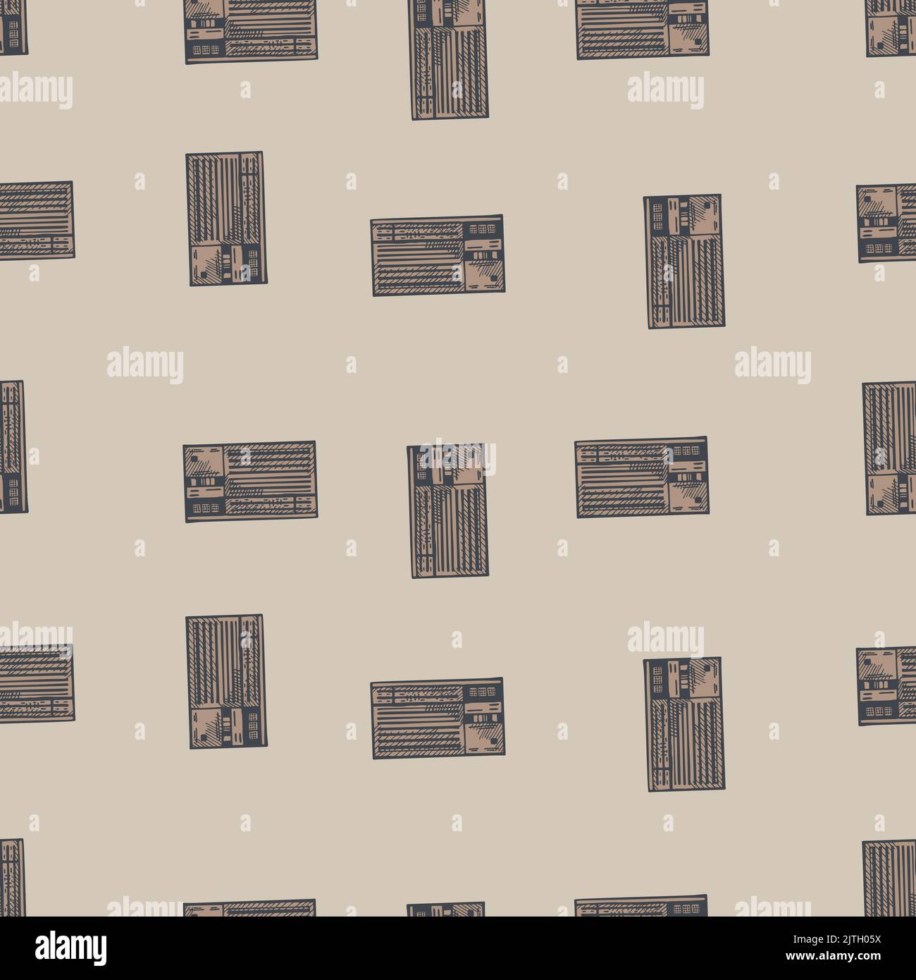 Retro radio engraved seamless pattern. Vintage media equipment in hand ...