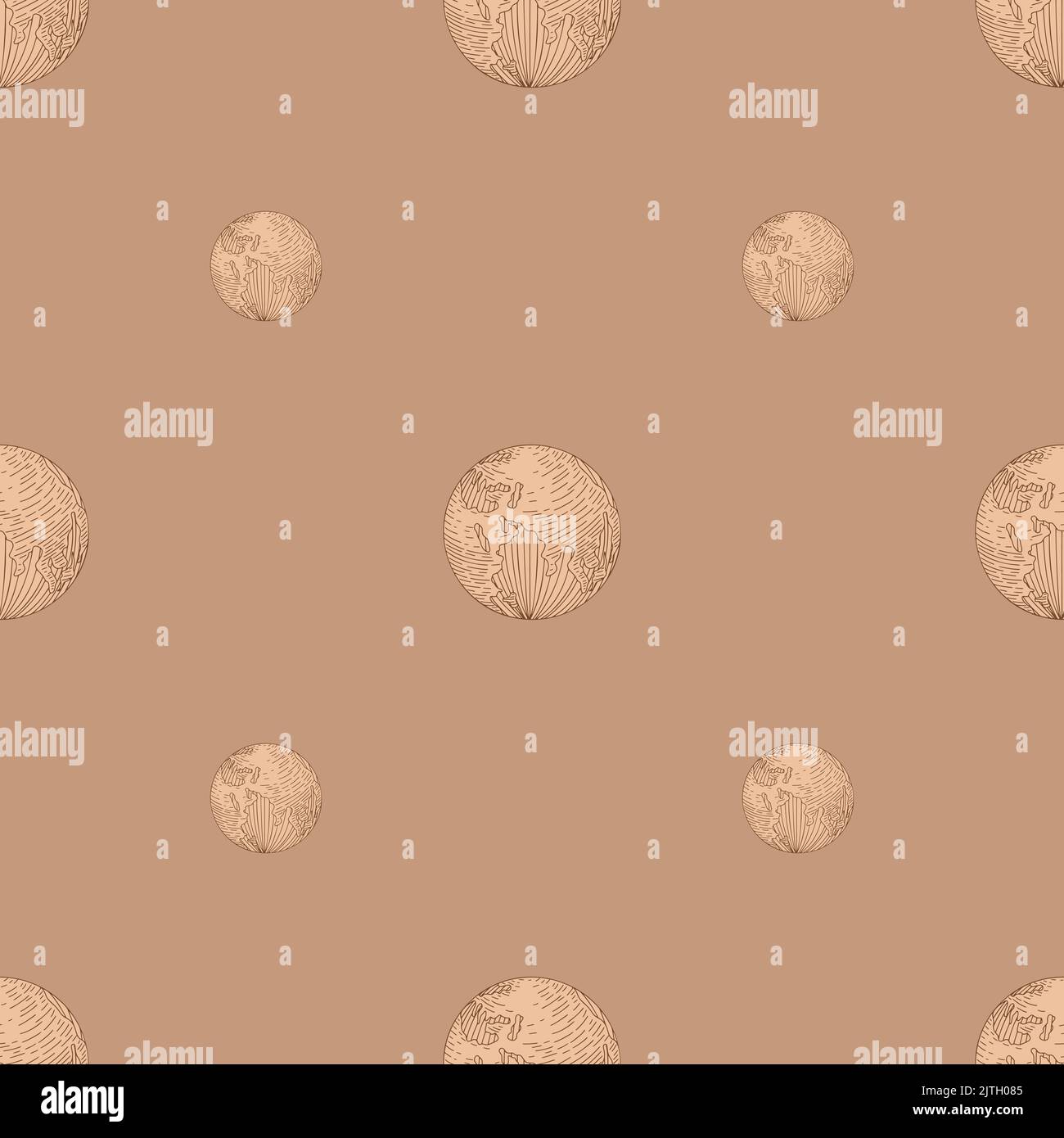 Planet earth engraved seamless pattern. Vintage sphere of world in hand ...
