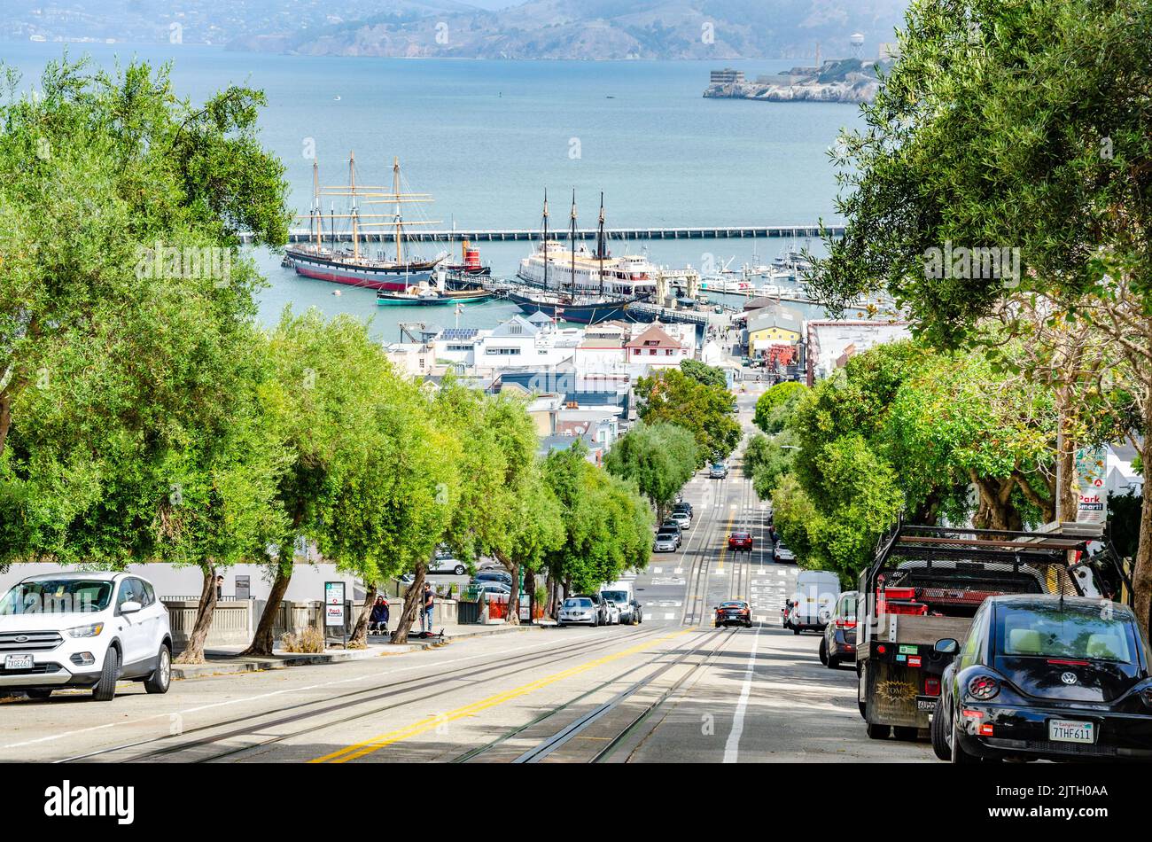 A view down Hyde Street in San Francisco, California looking down the ...