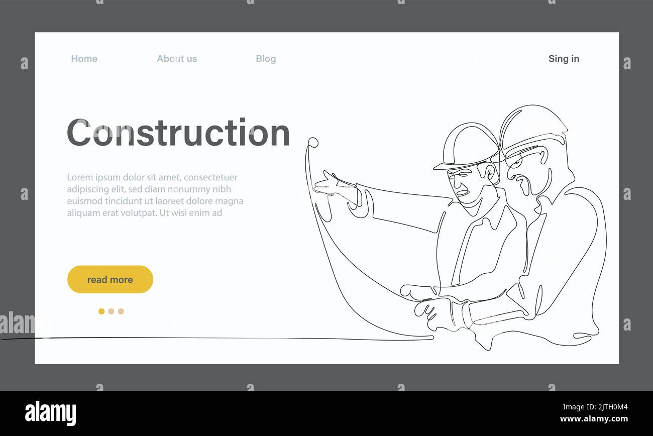 Vector landing page of architecture works with protective face masks ...