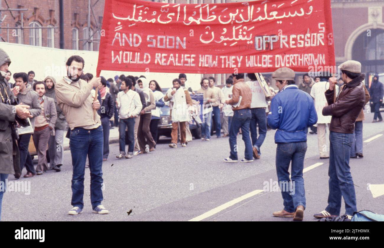 April 30, 1980, London, United Kingdom: Iranian supporters carrying a ...