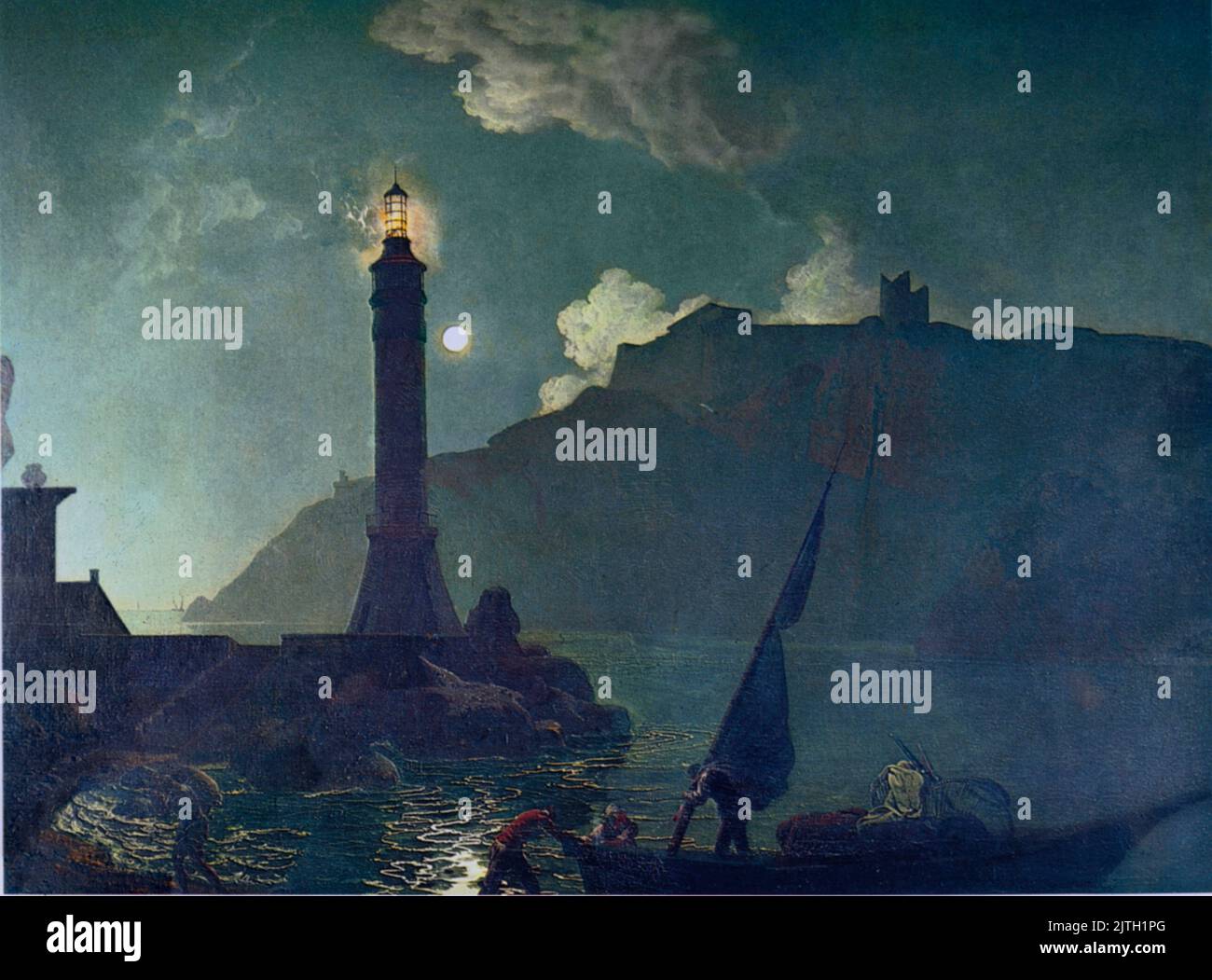 A Moonlight with a Lighthouse Stock Photo - Alamy
