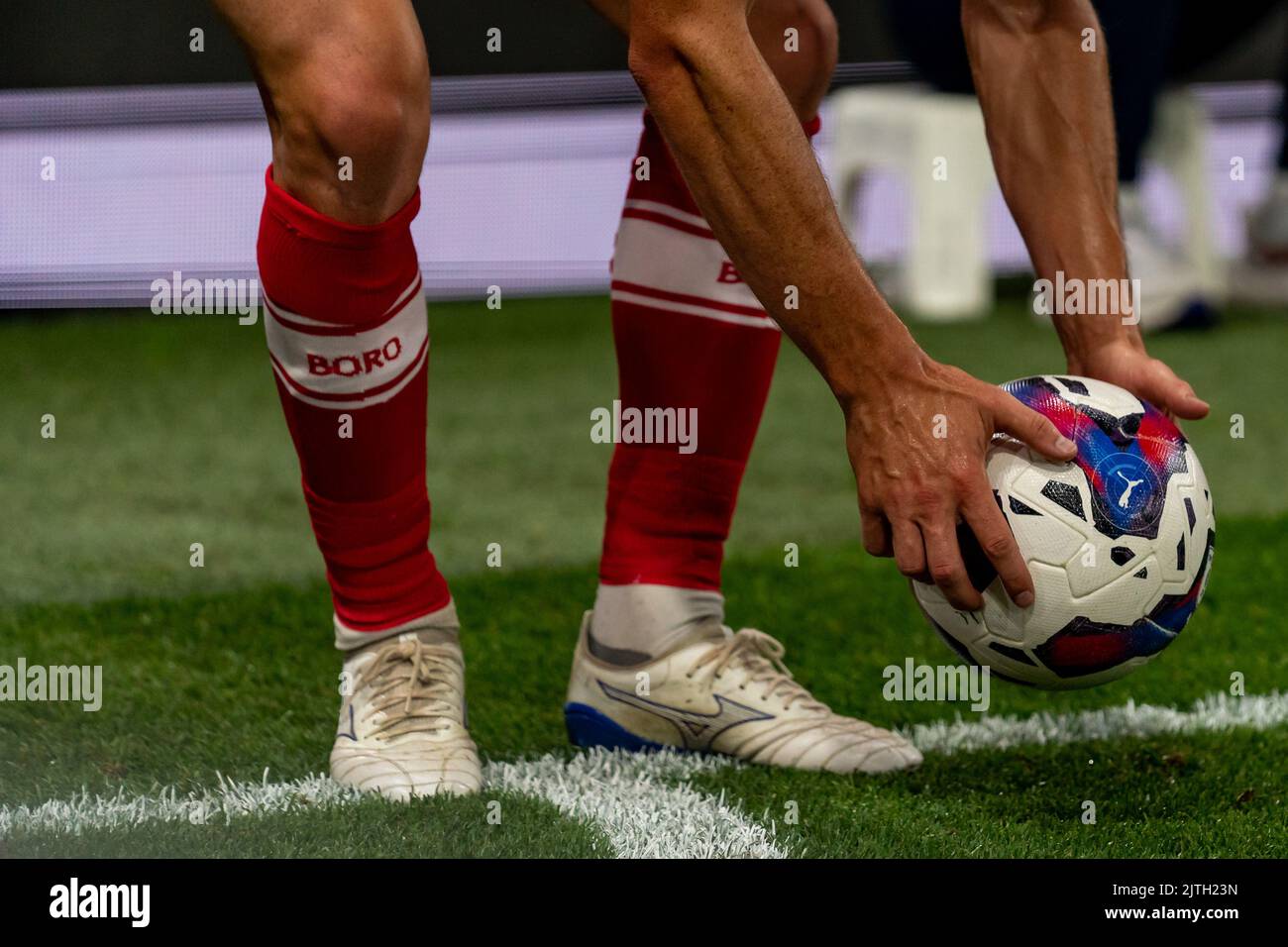 Jonathan Howson #16 of Middlesbrough places the ball for a corner kick ...