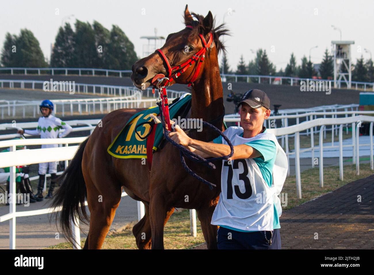 30.08.2022. Russia, Republic of Tatarstan, Kazan. A jockey on a horse ...