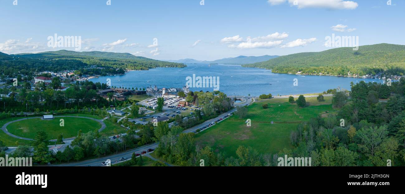 Panoramic aerial view of Lake George New York popular summer vacation ...