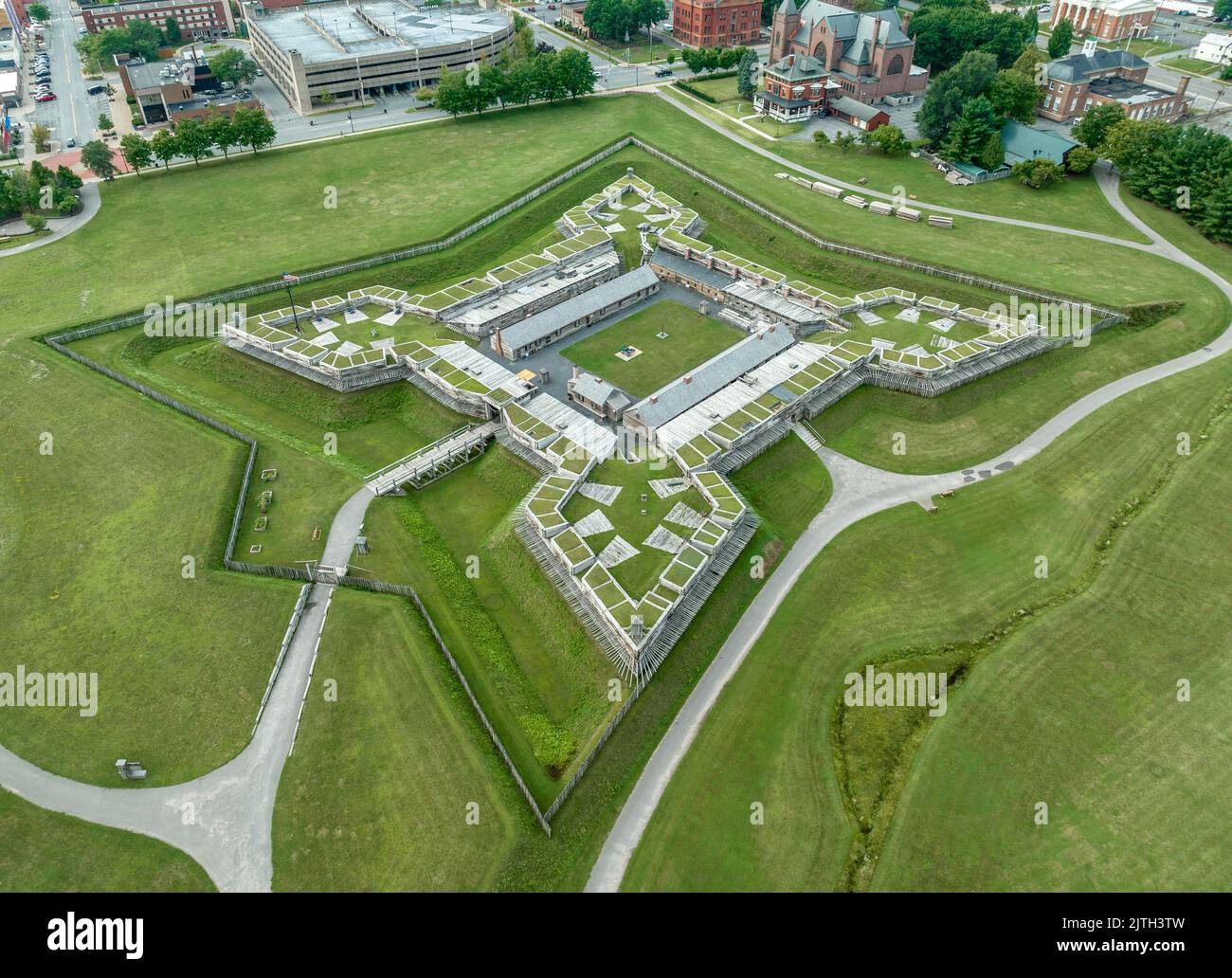 Aerial view of reconstructed earth wood star fort from the ...